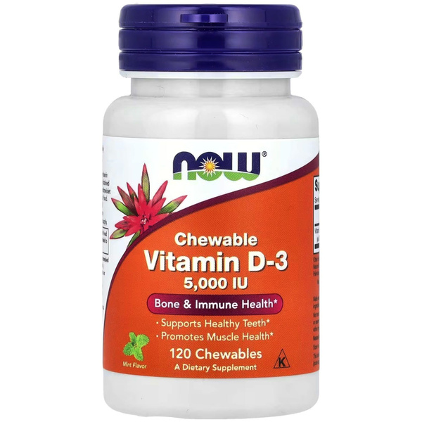 NOW Vitamin D-3 5000 IU 120 chewables Mint Flavor / Витамин D3 ...