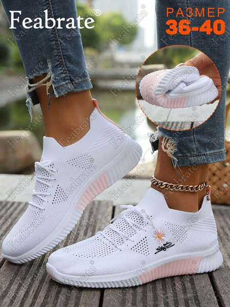 Кроссовки Женский Feabrate Синтетическая дышащая сетка Бег, размер 40 R (средняя) Лето Шнурки ...