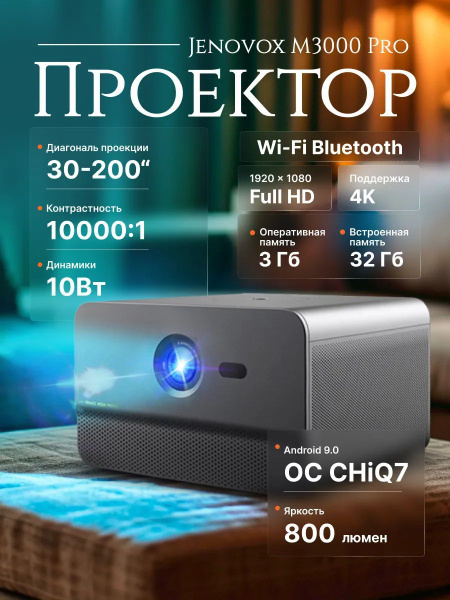 Проектор Jenovox M3000 Pro (Changhong C300) FHD 800ANSI Android, темно ...