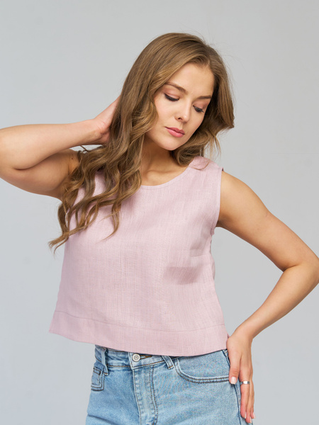 Топ Женский TRANGO пудровый, размер 54 Повседневный Россия свободный Без застежки Однотонный ...