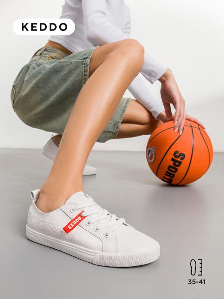 Кеды Женский Keddo белый Искусственная кожа, размер 41 7 Демисезон Шнурки Без каблука Китай ...