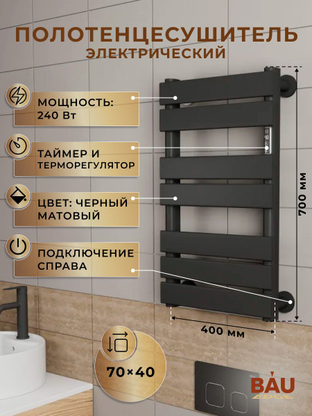 Полотенцесушитель дизайнерский электрический BAU Spectrum Black 70х40 ...