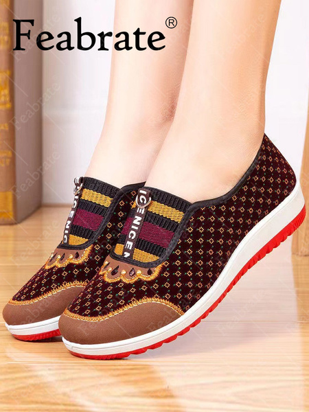 Мокасины Женский Feabrate красный, размер 37 Без застёжки Вышивка На любой сезон Круглый нос ...