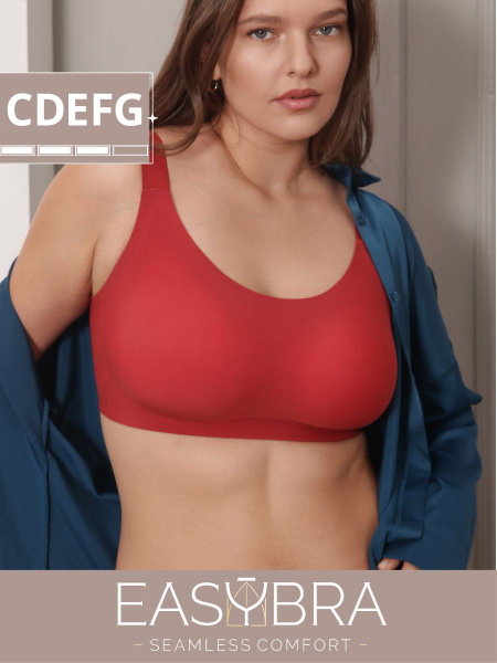 Бюстгальтер Женский EASY BRA без косточек, бесшовный, размер 95F, 100C бордовый Микрополиамид ...