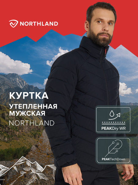 Пуховик Мужской Northland черный Полиэстер, Полиамид, размер 48 Демисезон Полиэстер Вьетнам ...