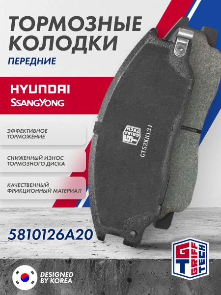 Колодки тормозные передние HYUNDAI Santa Fe , Terracan , SSANG YONG Kyron , Actyon ; 5810126A20 ...