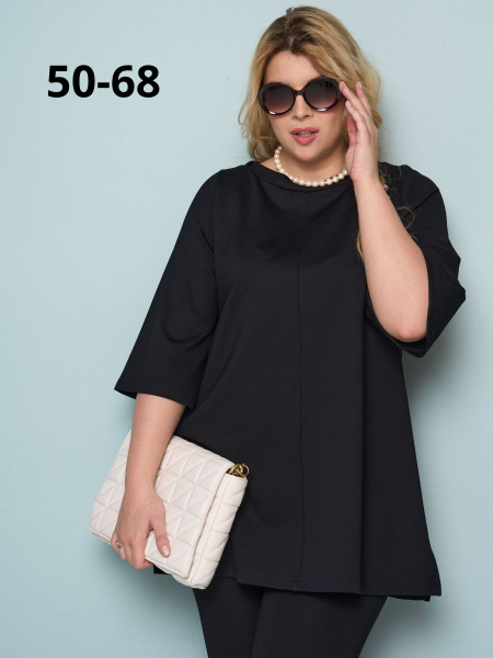 Туника Женский SPARADA Повседневный Три четверти черный, размер 54, 56 Россия Однотонный ...