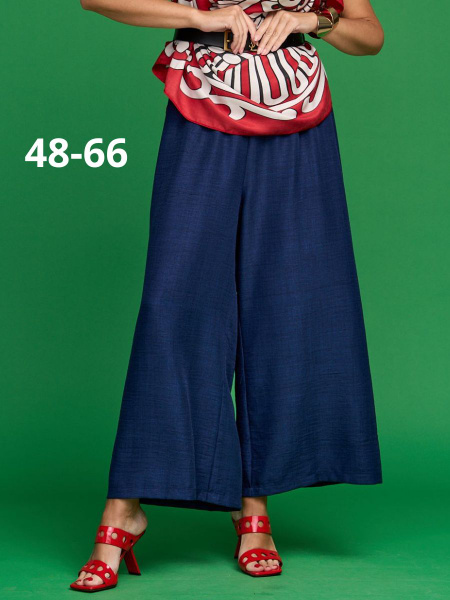 Брюки Женский SPARADA широкие зернистый темно-синий Повседневный, размер 60, 62 Резинка ...