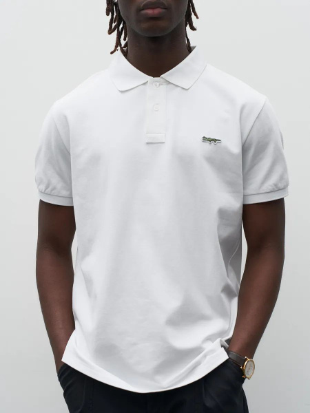 Поло Мужской CHAOPAI белый Короткий, размер 50, 52 Хлопок, Эластан Логотип, Анималистический ...