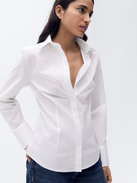 Рубашка Женский MANGO белый Длинный Хлопок, Эластан, размер 40, 42 Бангладеш купить c доставкой ...