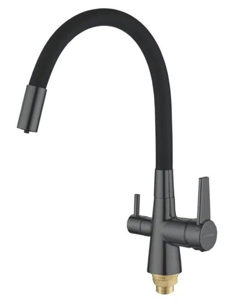Смеситель для кухни с гибким изливом и подключением фильтра Shevanik S668Y, пепельный/черный ...