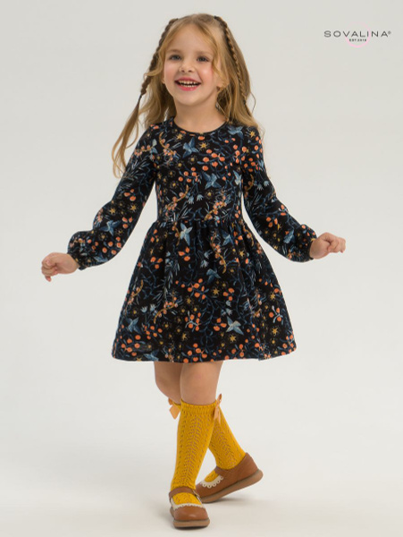 Платье Девочки SOVAlina черный, серый прямое Повседневный Длинный Трикотаж, Хлопок, размер 104 ...