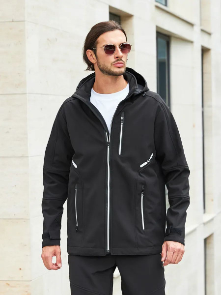 Куртка Мужской Biser Молния, Светоотражающие элементы черный графит стойка Softshell, размер 64 ...