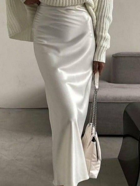 Юбка Женский BLACK KOSMOS белый, молочный Атлас трапеция, размер 40 Молния Макси Однотонный На ...