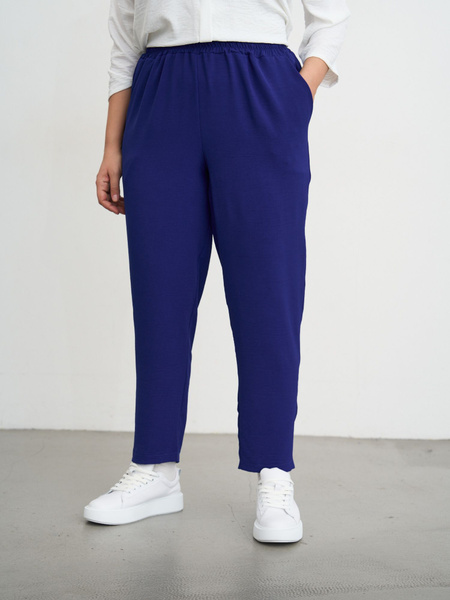 Брюки Женский SPARADA прямые электрик Жатка Повседневный, размер 64, 66 Резинка полуприлегающий ...