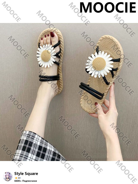 Сланцы Женский MOOCIE, размер 36, 37 ПВХ (поливинилхлорид) Открытый нос Без застёжки Аппликация ...