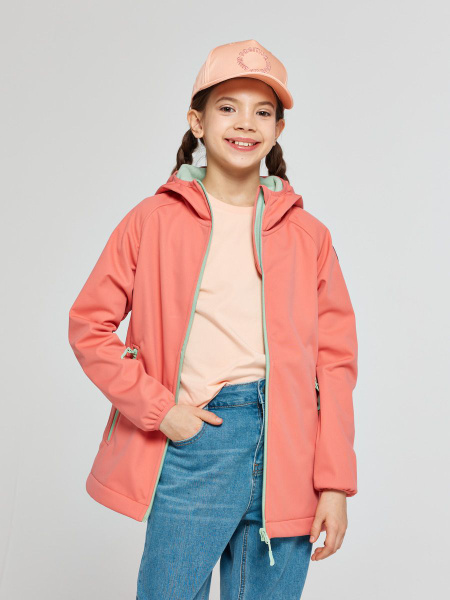 Ветровка Девочки OLDOS Карманы, Капюшон розовый капюшон Softshell, размер 152 Длинный Демисезон ...