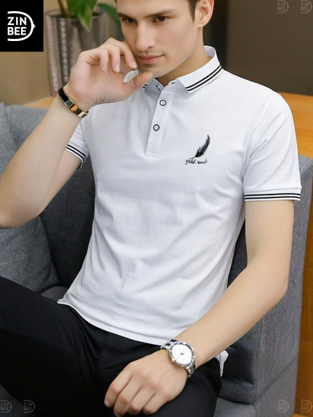 Поло Мужской ZinBee белый Короткий, размер 50 Полиэстер FR Камуфляж облегающий Повседневный ...