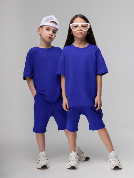 Костюм спортивный Мальчики, Девочки BODO Повседневный с шортами ярко-синий, размер 110, 116 ...
