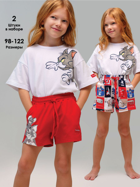 Шорты Девочки PlayToday Повседневный красный, белый, размер 104 Трикотаж Шнурок купить c ...