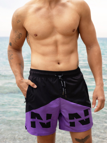 Шорты для плавания Мужской DLR&NN шорты Нейлон, Эластан черный, фиолетовый меланж, размер 56 ...