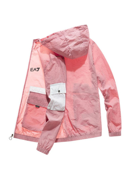 Ветровка Мужской EA7 розовый Полиэфирное волокно, размер 48, 50 Длинный Демисезон облегающий ...