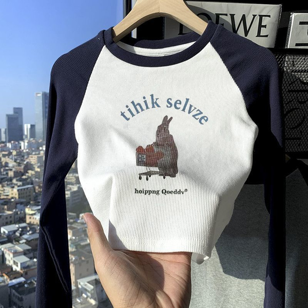 Топ Женский CHAOPAI темно-синий, белый, размер 36, 42 Полиэстер Длинный Китай Надписи купить c ...