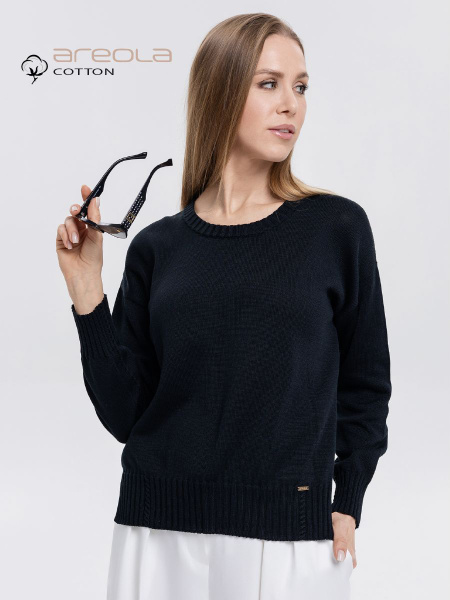 Джемпер Женский Ареола черный Мерсеризованный хлопок, Хлопок, размер 56 ...