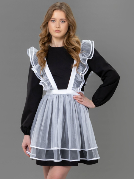 Фартук школьный Девочки LELU KIDS белый Однотонный, размер 134 Полиэстер Россия, рост 134-146 ...