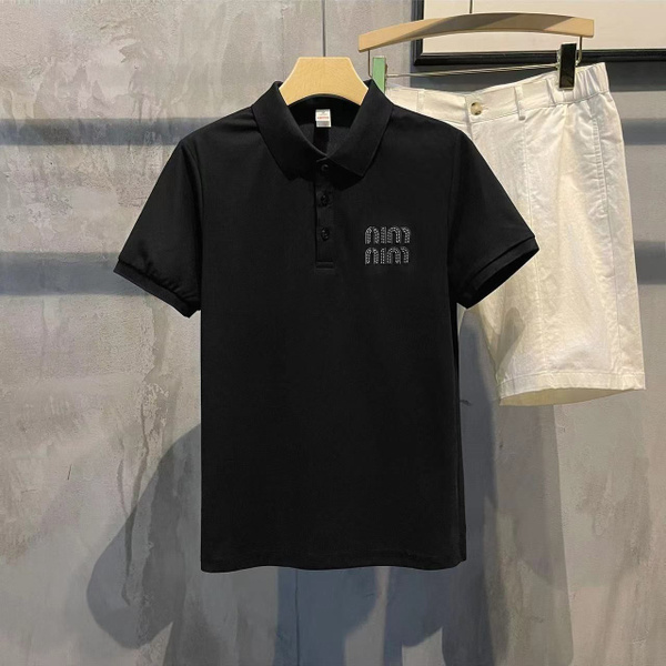 Поло Женский Miu Miu черный Короткий размер 46 Полиэстер Орнамент облегающий Повседневный Китай