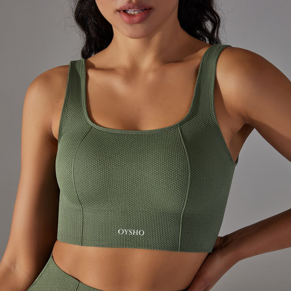 Топ-бра Женский Oysho пигментный зеленый, размер 44 Поролон, Нейлон Спортивный купить c ...