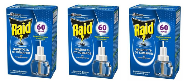 Вопросы и ответы о Raid Жидкость от комаров для электрофумигатора 60 ночей, 3 шт – OZON (2157231590)