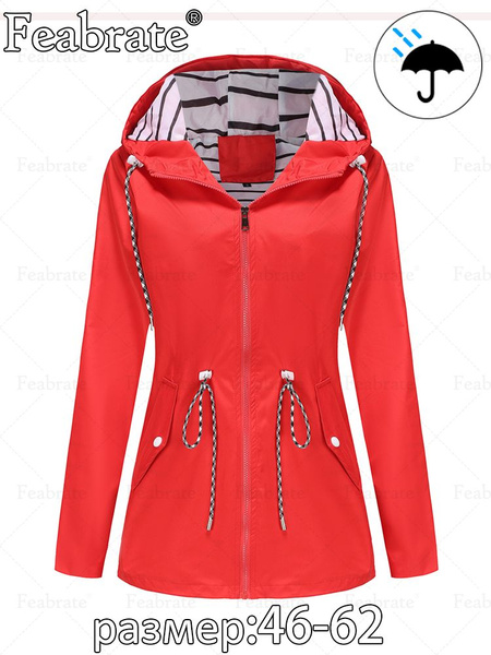 Куртка Женский Feabrate красный без воротника Полиэстер, размер 48, 50 Длинный Демисезон ...