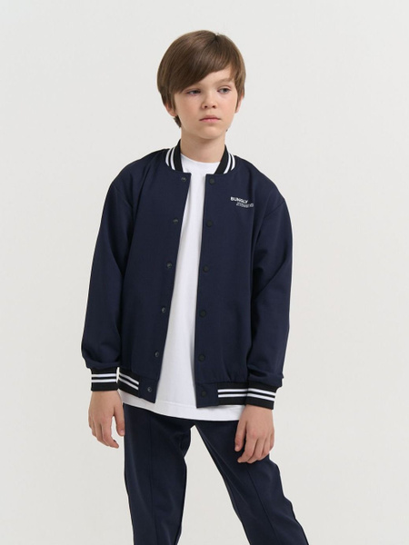 Бомбер Девочки, Мальчики BUNGLY Карманы, Лейбл синий Вискоза, Полиэстер, размер 176 Длинный На ...