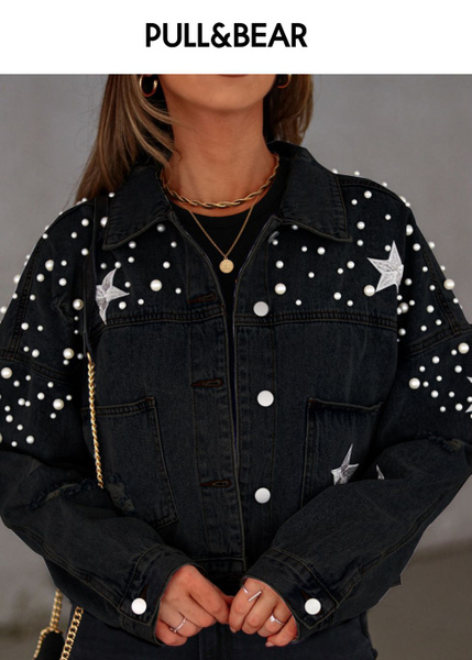 Куртка джинсовая Женский Pull&Bear черный пиджачный Хлопок, размер 46 На любой сезон Китай ...