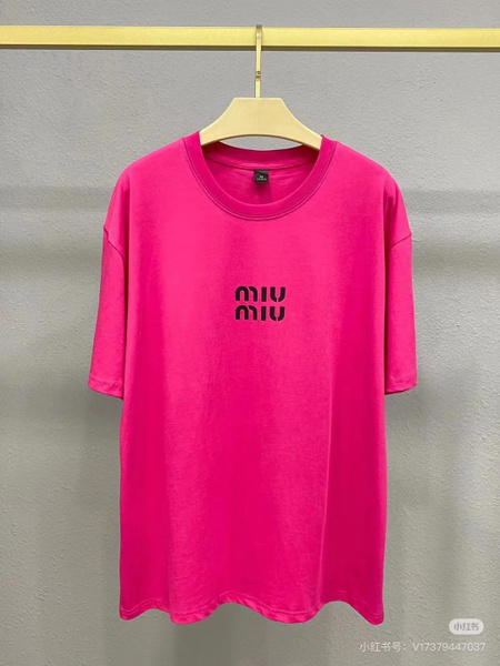 Футболка Женский Miu Miu красный размер 46 Breathable Хлопок Однотонный Логотип облегающий