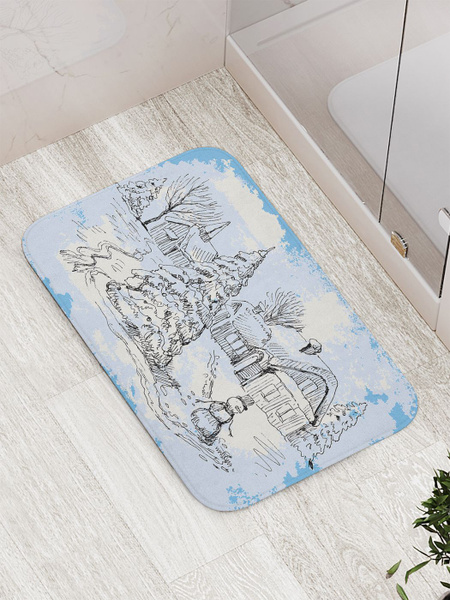 Коврик для ванной комнаты и туалета противоскользящий "Снеговик у елки" 52х77 см, JoyArty купить ...