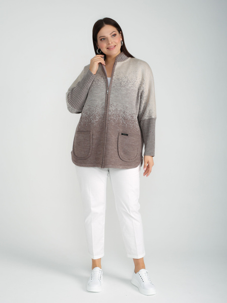 Кардиган Женский BONADI капучино Шерсть, Акрил, размер 52 Молния оверсайз Длинный Беларусь ...