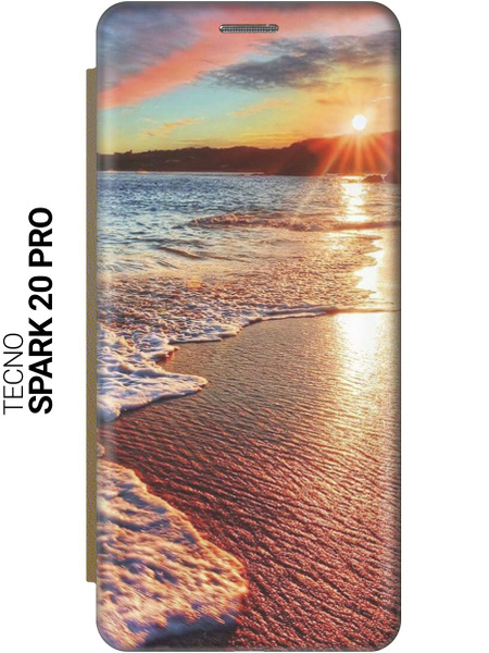 Чехол книжка на Tecno Spark 20 Pro Техно Спарк 20 Про с рисунком Залитый светом пляж золотой