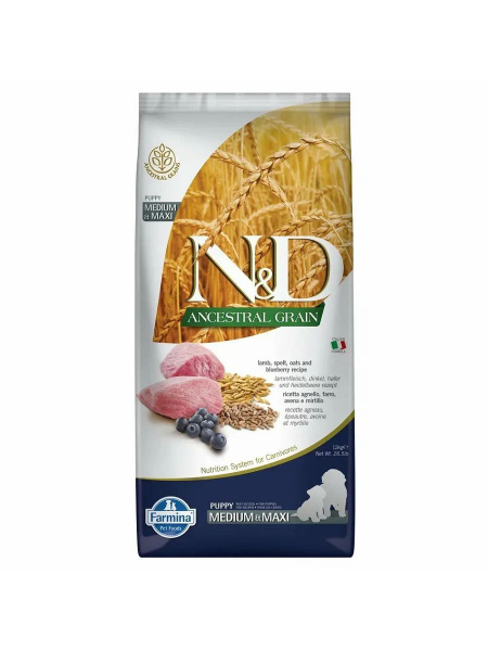 Корм сухой для собак N&D ANCESTRAL Lamb&Blueberry PUPPY MEDIUM&MAXI -12 ...