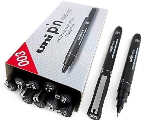 12 штук - Линер Uni Pin 003-200 Fine Line, Чёрный ультратонкий 0.03 мм ...