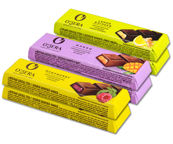 Шоколадный батончик Озера 3 вкуса: Малина, Манго, Лимон-Имбирь, 50 г, 6 ...