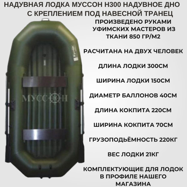 Н300НД Муссон надувная лодка с надувным дном и шайбами под навесной ...