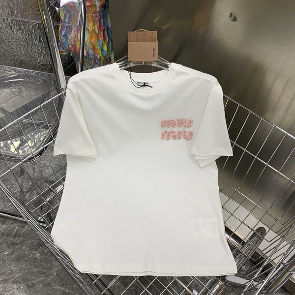 Футболка Miu Miu размер 42 цвет бело розовый хлопок 100 купить по выгодной цене в интернет