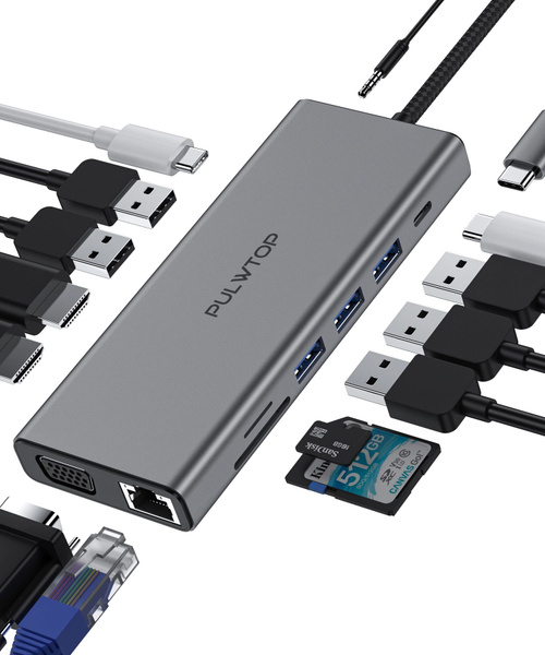 Ноутбук PULWTOP 14 в 1, док-станция USB C, двойной монитор для MacBook ...
