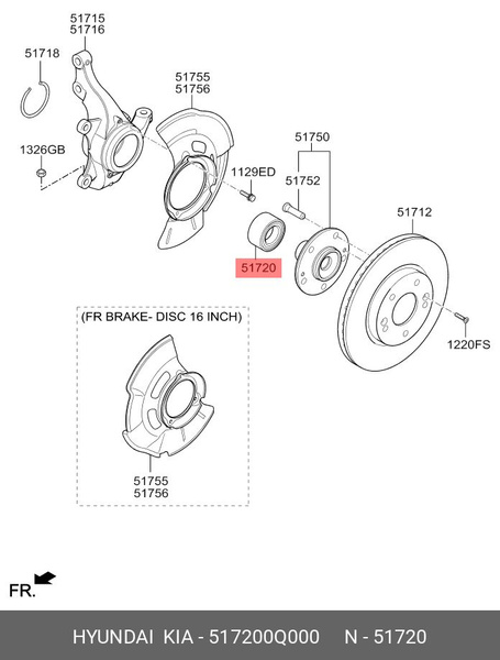 Подшипник передней ступицы колеса Hyundai-KIA 51720-0Q000 - купить по ...