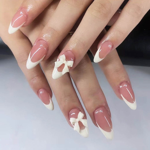 Французская сладость Накладные ногти с белым бантом 24 шт коробка купить с доставкой по