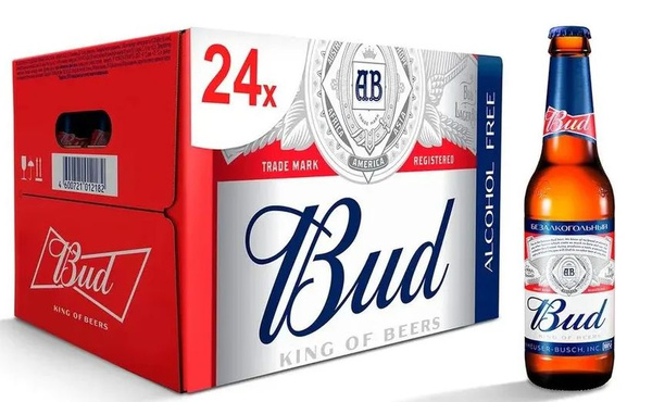 Безалкогольное пиво BUD / Бад пастеризованное 0.33л. 24 шт. стекло, в ...