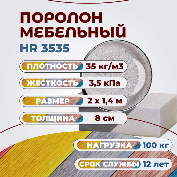 Поролон мебельный HR 3535 2000х1400 80 мм высокоэластичный ...
