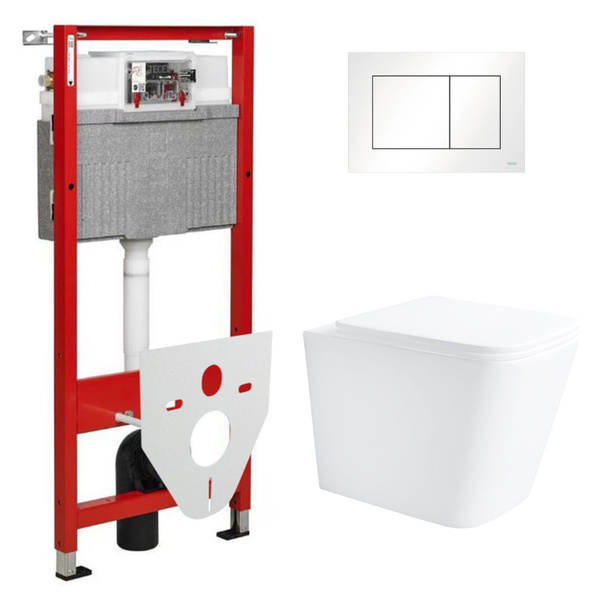 Инсталляция с подвесным унитазом Helmken 35490301 комплект 5 в 1: подвесной безободковый унитаз ...